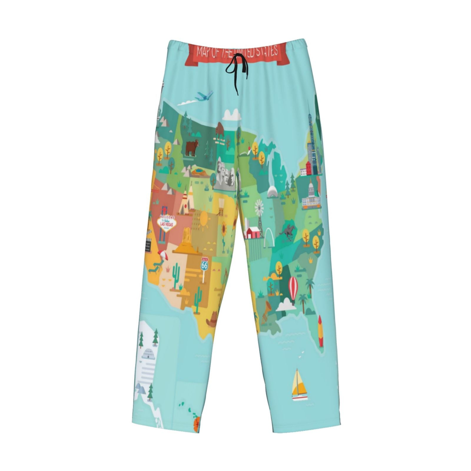 Kdxio USA Tourist Map Print Men's Sleep Pajama Pant Lounge Pants with ...