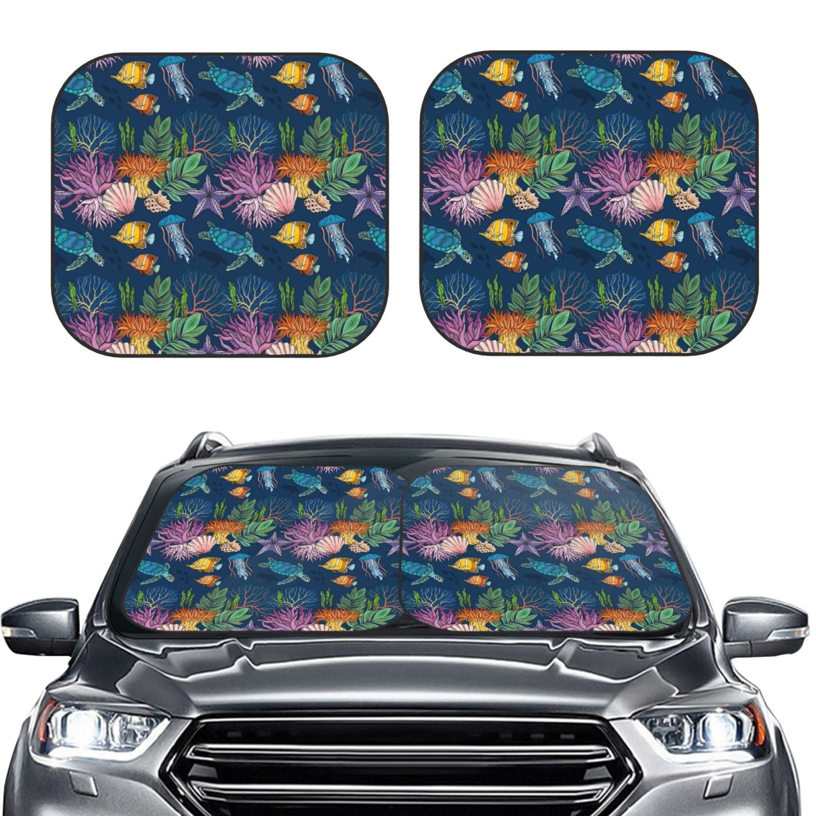 Kdxio Undersea Animals Print 2-Piece Sun Shade Front Windshield ...