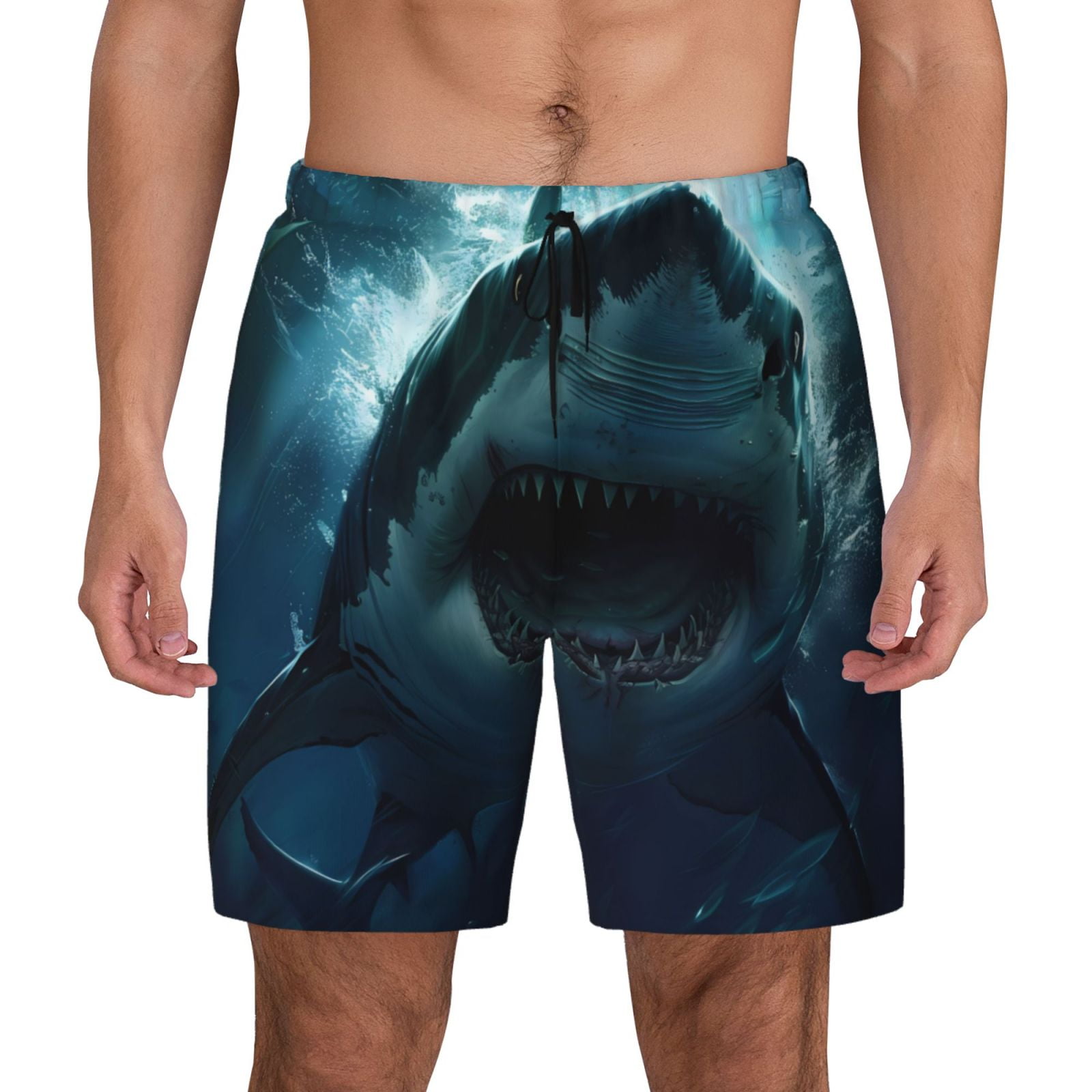 Kdxio Undersea Shark Print Men's Swim Trunks with Compression Liner 7 ...