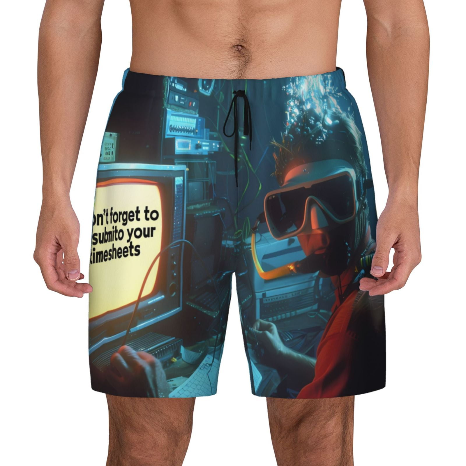 Kdxio Underwater Office Diver Print Men's Swim Trunks with Compression ...