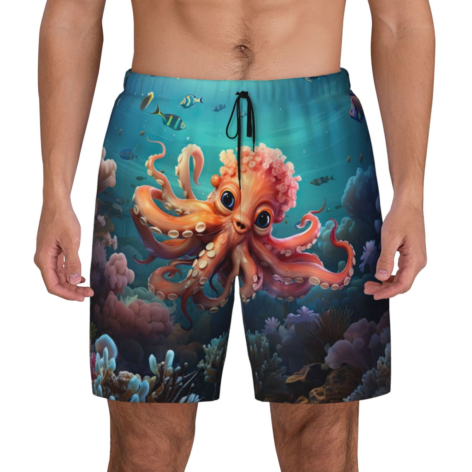 Kdxio Underwater Plant Octopus Print Men's Swim Trunks with Compression ...