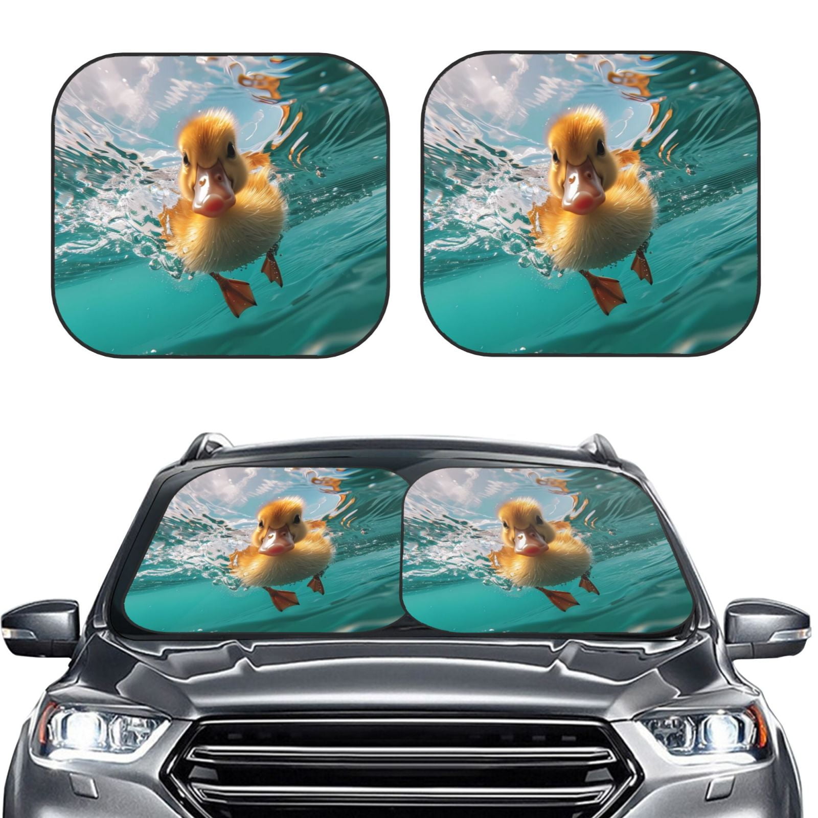 Kdxio Underwater Swimming Duck Print 2-Piece Sun Shade Front Windshield ...