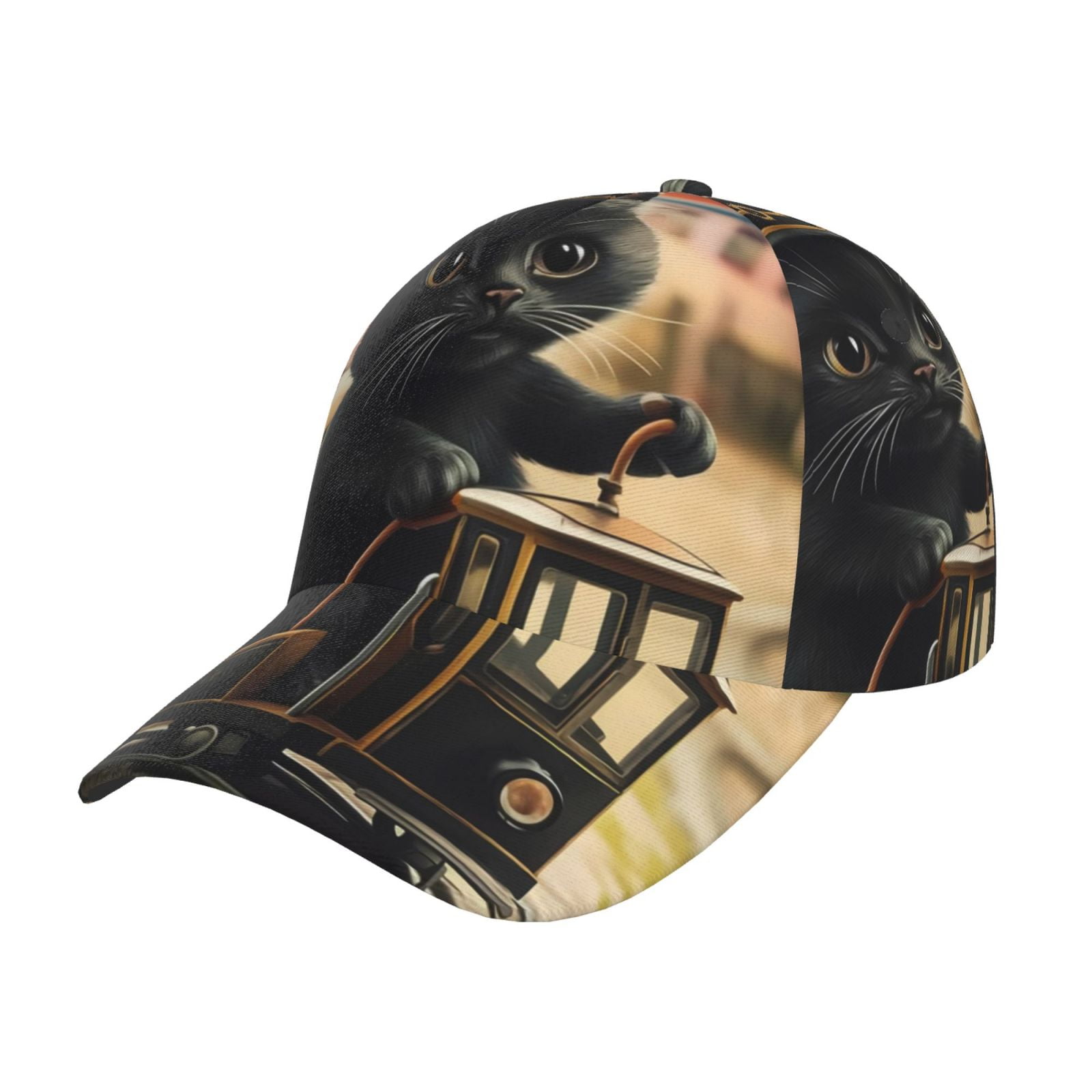 Kdxio Unisex Adorable Kitten On Mini Train Pattern Baseball Cap Unisex ...