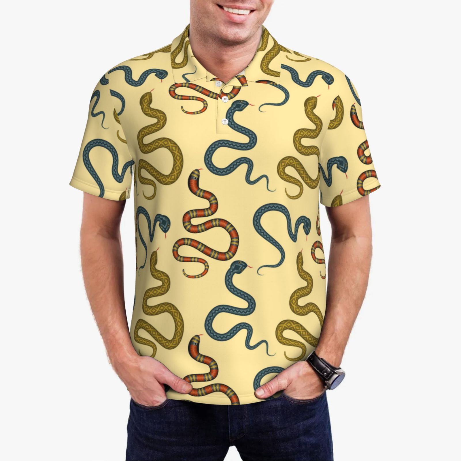 Kdxio Various Snake Print Men's Short Sleeve Polo Shirt,Midweight Men's ...
