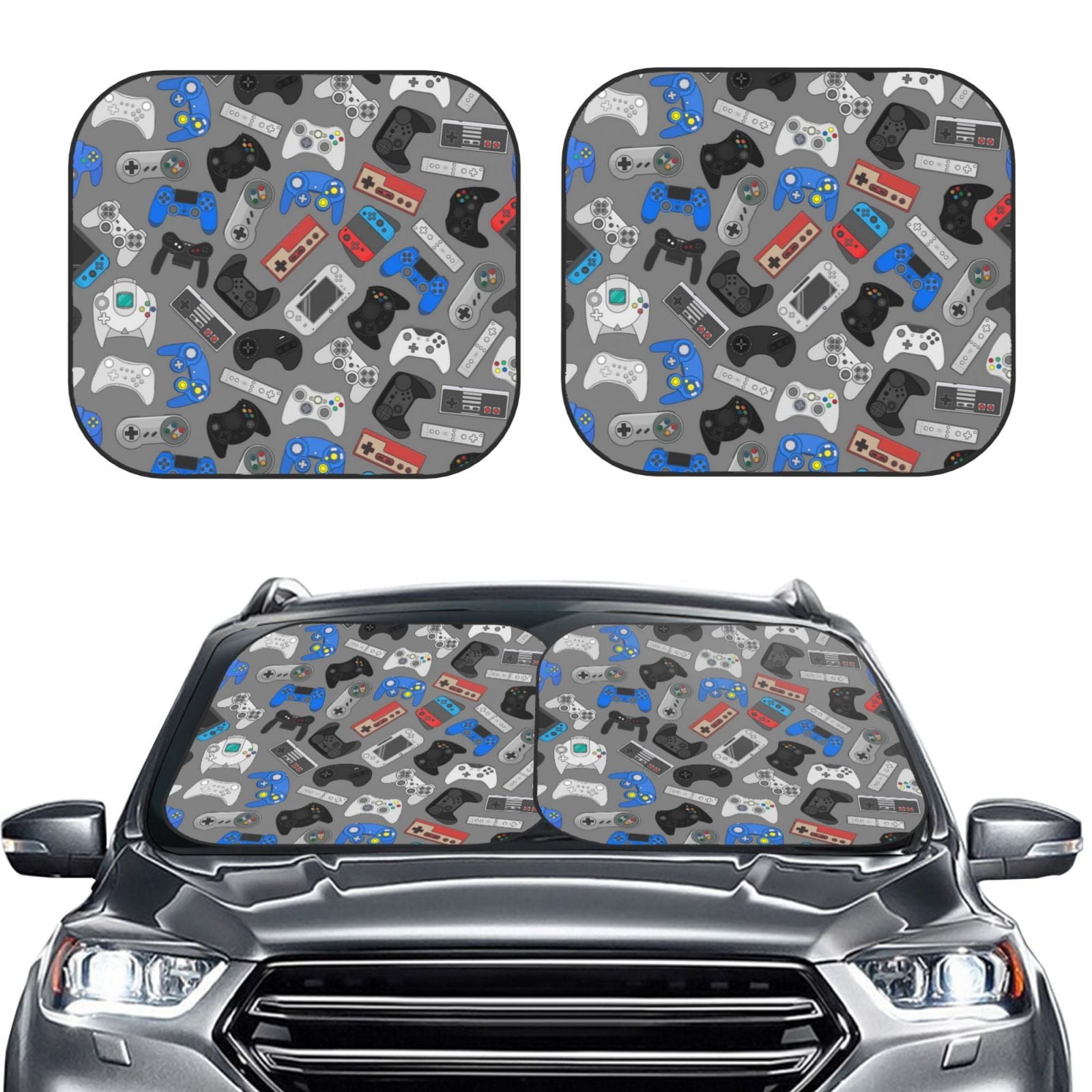 Kdxio Video Game Print 2-Piece Sun Shade Front Windshield - Foldable ...