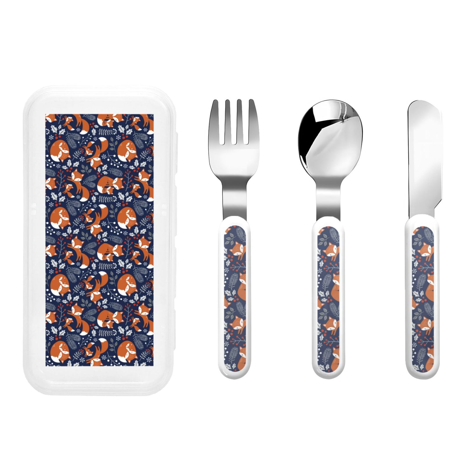 Kdxio Vintage Blue Fox Family Toddler Utensils Set - Kids Silverware ...