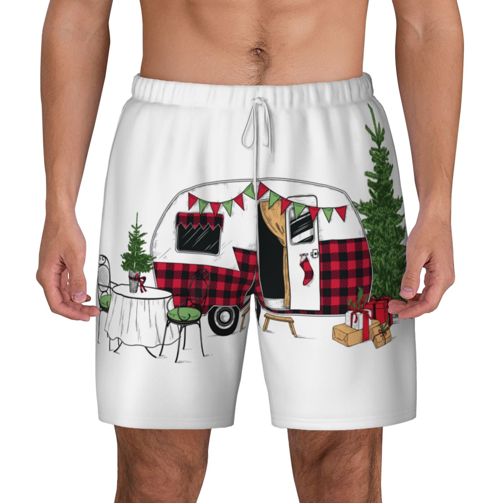 Kdxio Vintage Buffalo Plaid Christmas Camper Print Men'S Swim Trunks ...
