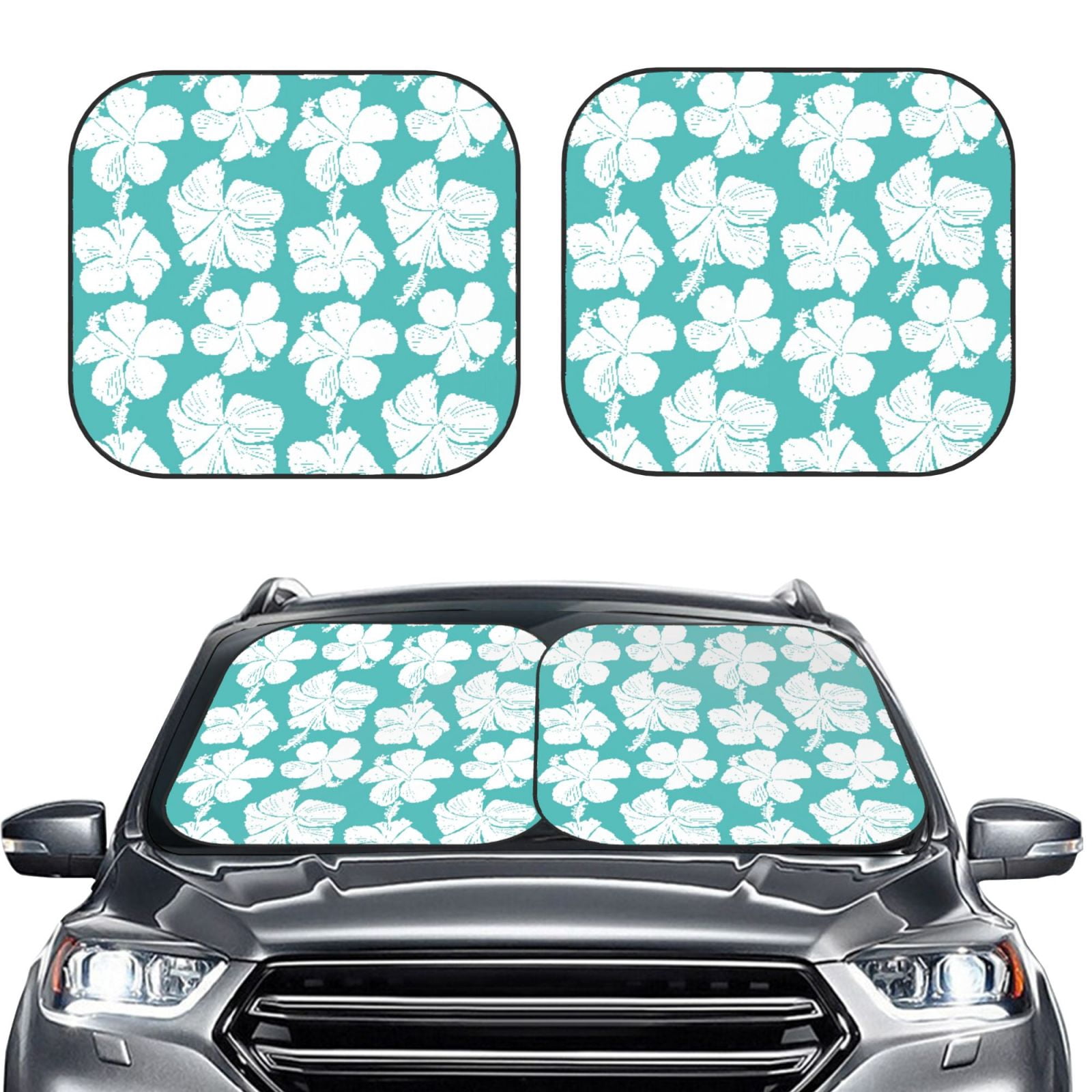 Kdxio Vintage Floral Print 2-Piece Sun Shade Front Windshield ...