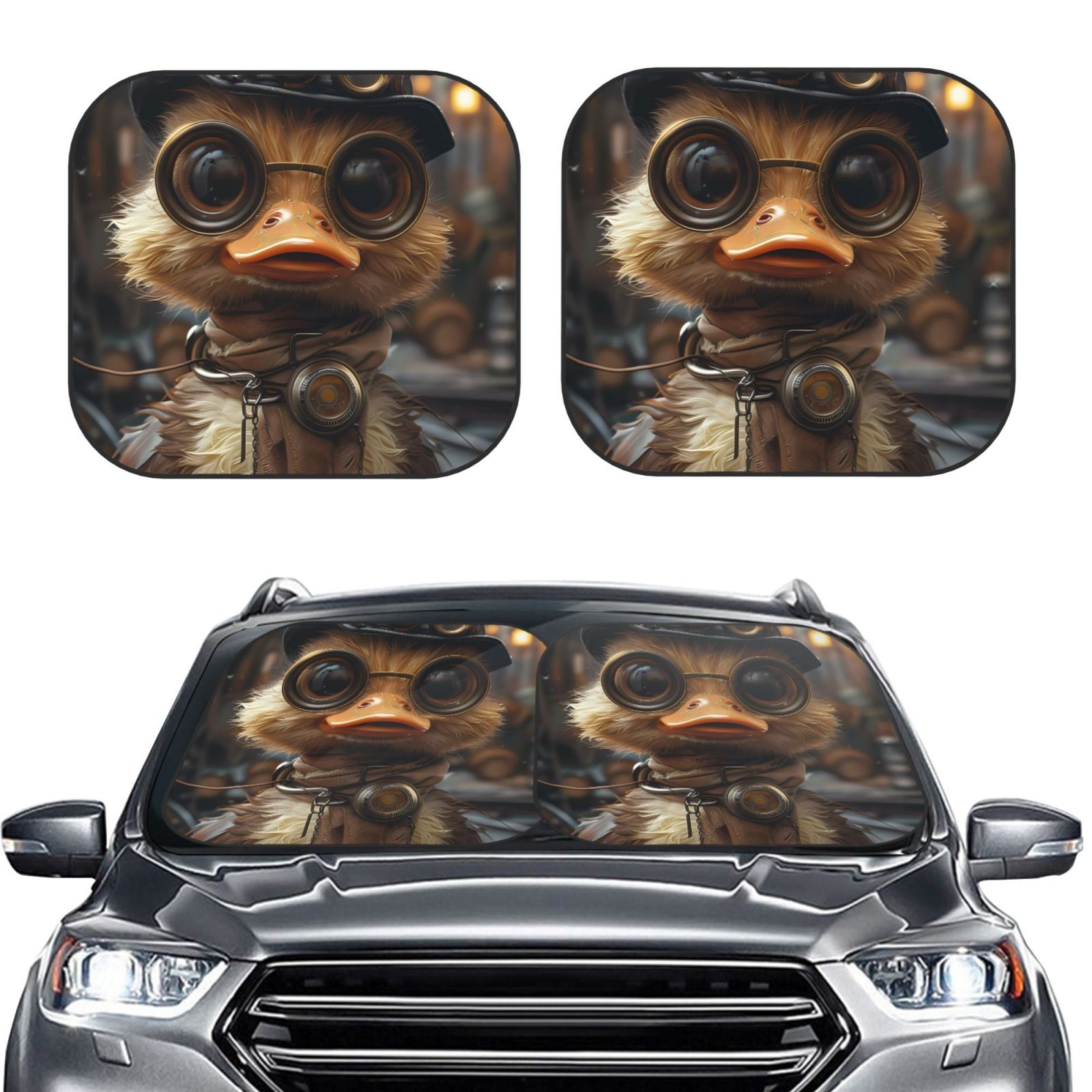Kdxio Vintage Gentleman Duck Print 2-Piece Sun Shade Front Windshield ...