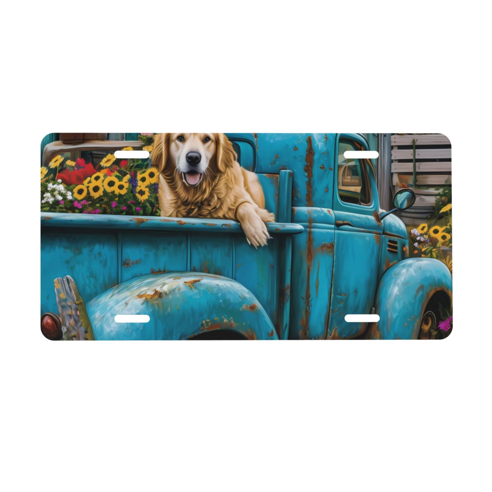 Kdxio Vintage Pickup Sunflower Dog License Plate Car Front License ...
