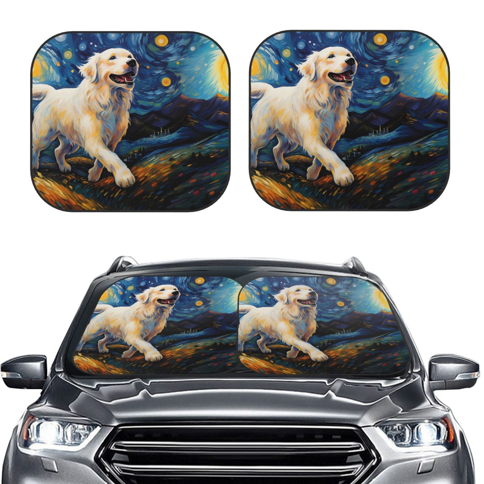 Kdxio Vintage Starry Sky Labrador A Print 2-Piece Sun Shade Front ...