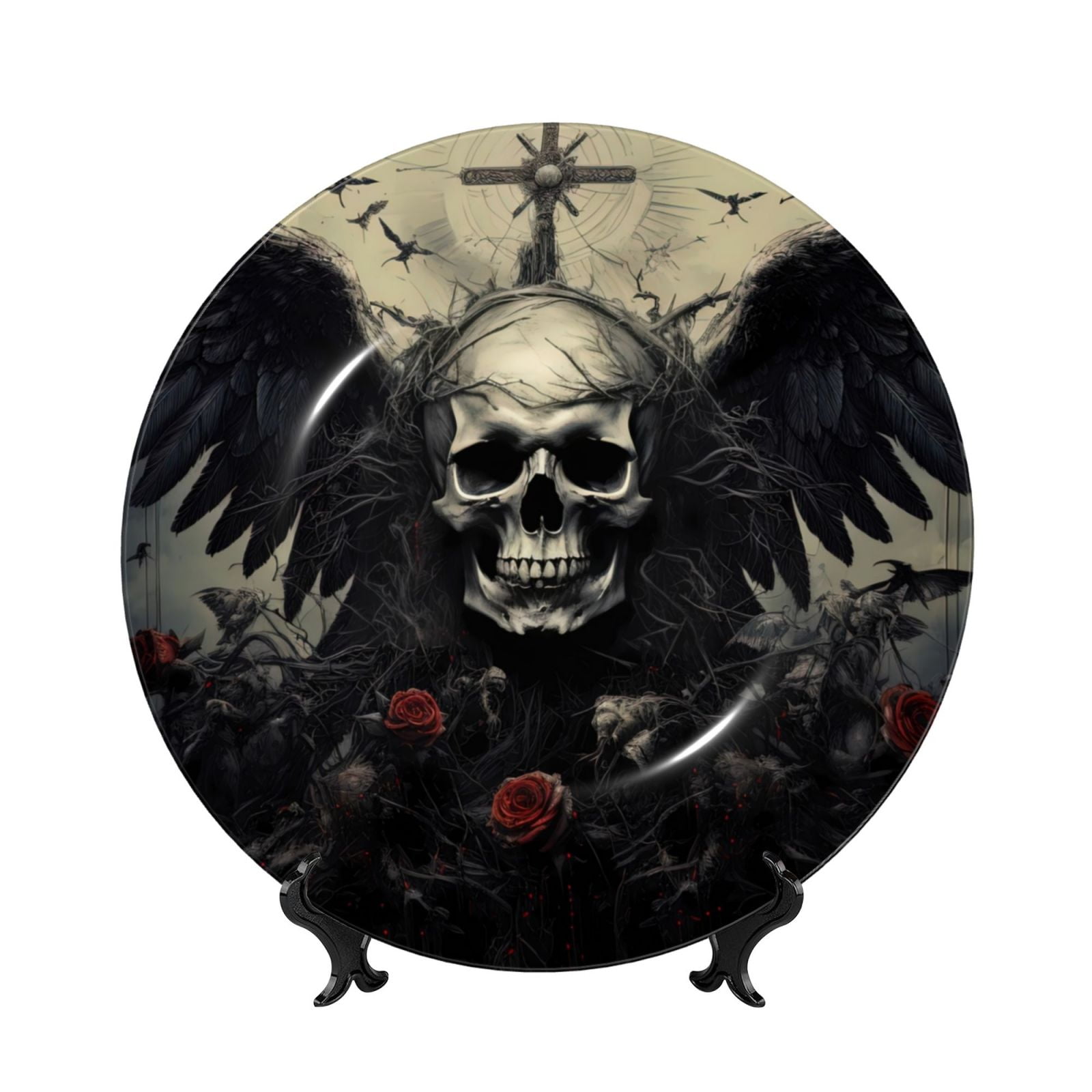 Kdxio Vintage Winged Rose Skull Bone China Decorative Plate Ceramic ...