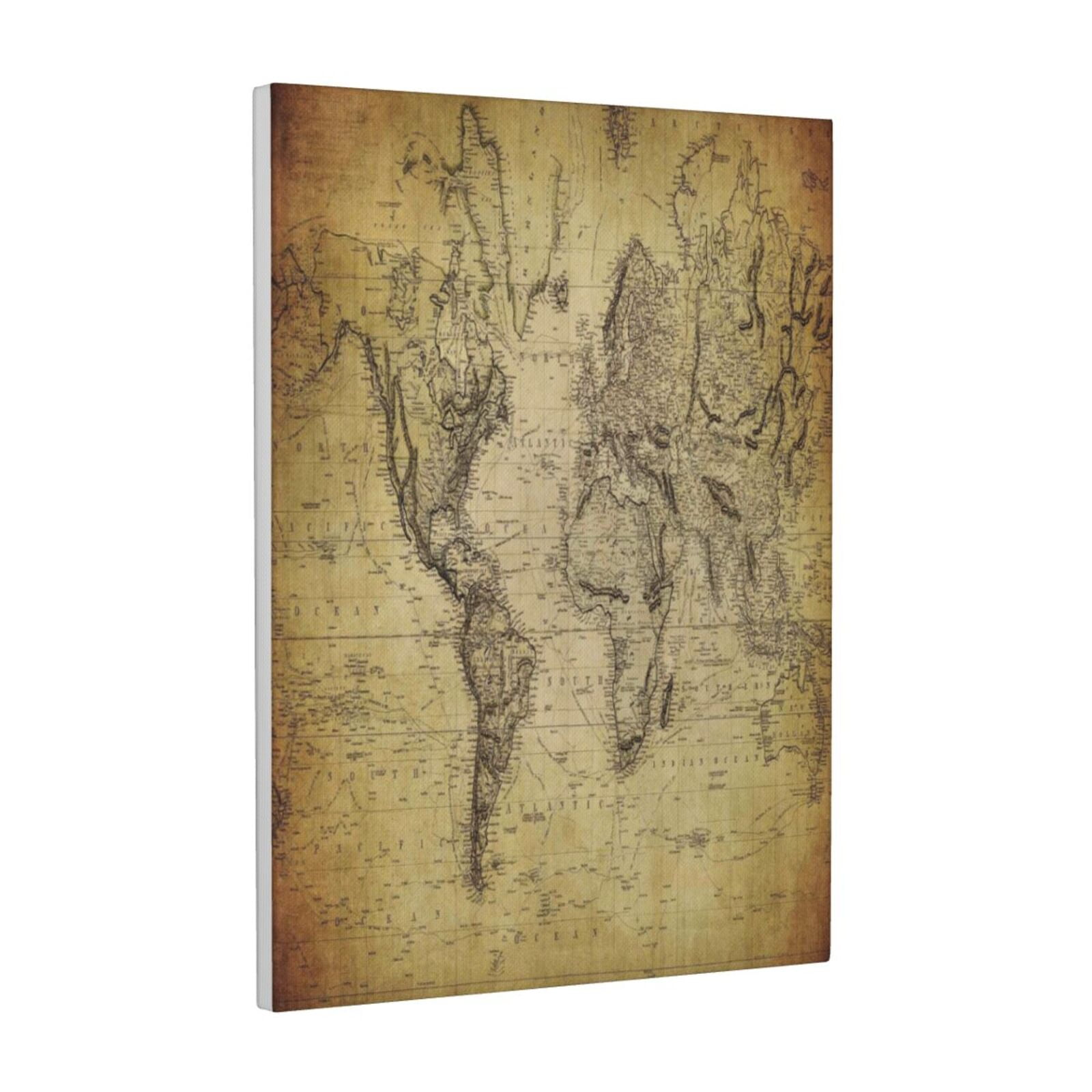 Kdxio Vintage World Map Pattern Canvas Wall Art 12x16 Inches ...