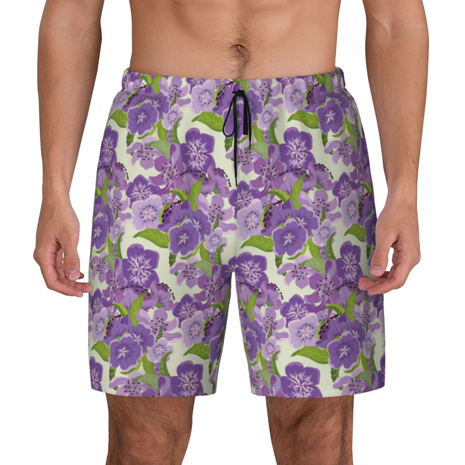 Kdxio Violets Flowers Print Men's Swim Trunks with Compression Liner 7 ...
