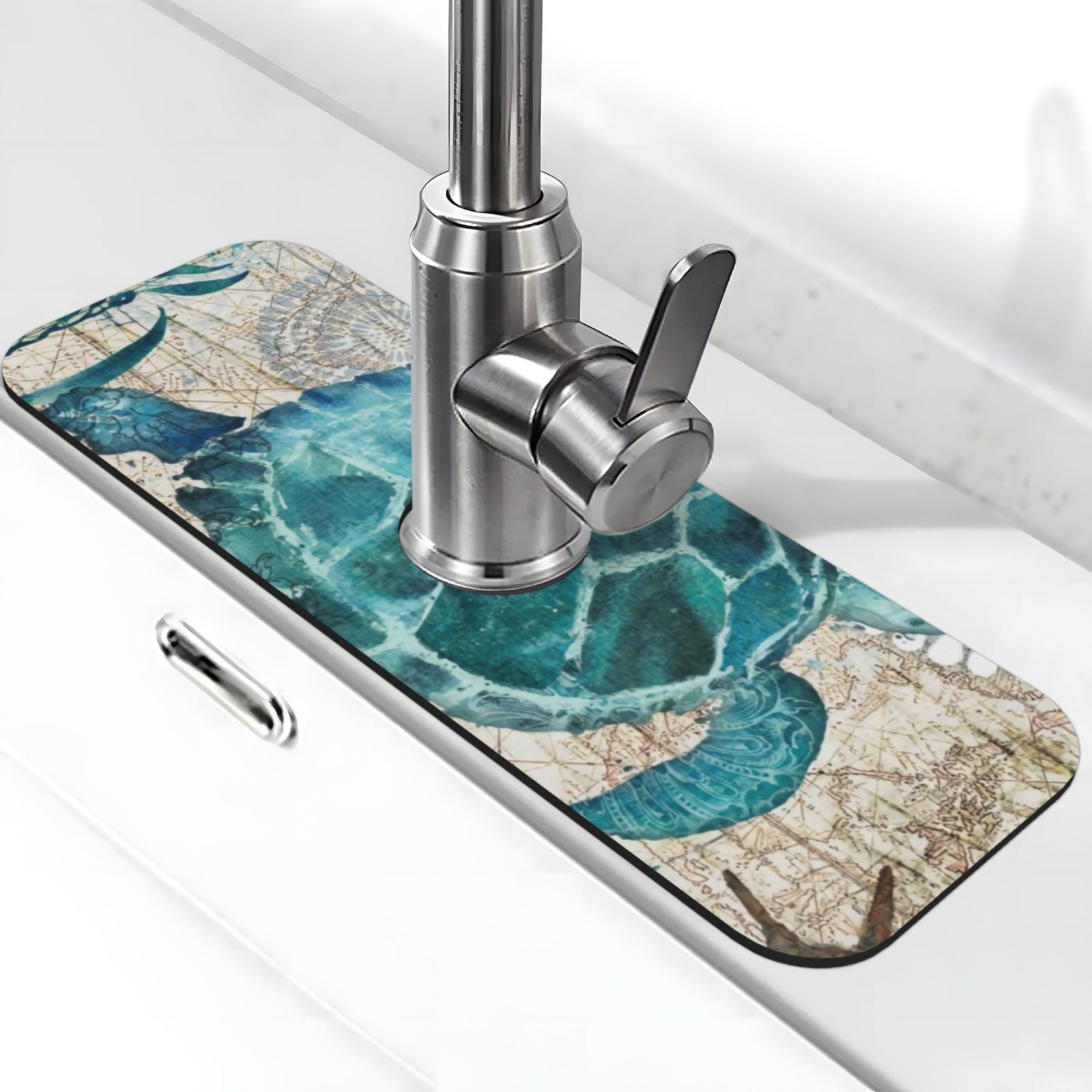 Kdxio Watercolor Sea Turtle Pattern Non-Slip Diatom Mud Faucet Drain ...