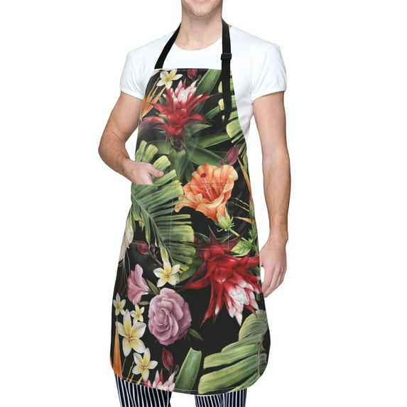 Kdxio Watercolor Tropical Flowers Apron with Pockets Adjustable Kitchen ...