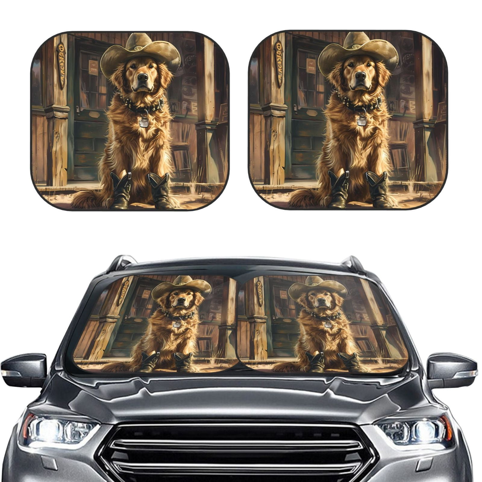 Kdxio Western Cowboy Golden Retriever Print 2-Piece Sun Shade Front ...