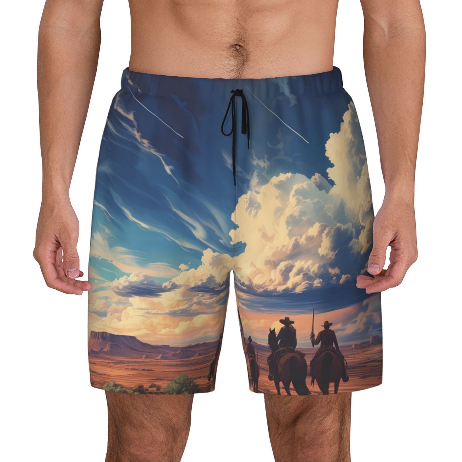 Kdxio Western Desert Cloud Cowboy Print Men's Swim Trunks with ...