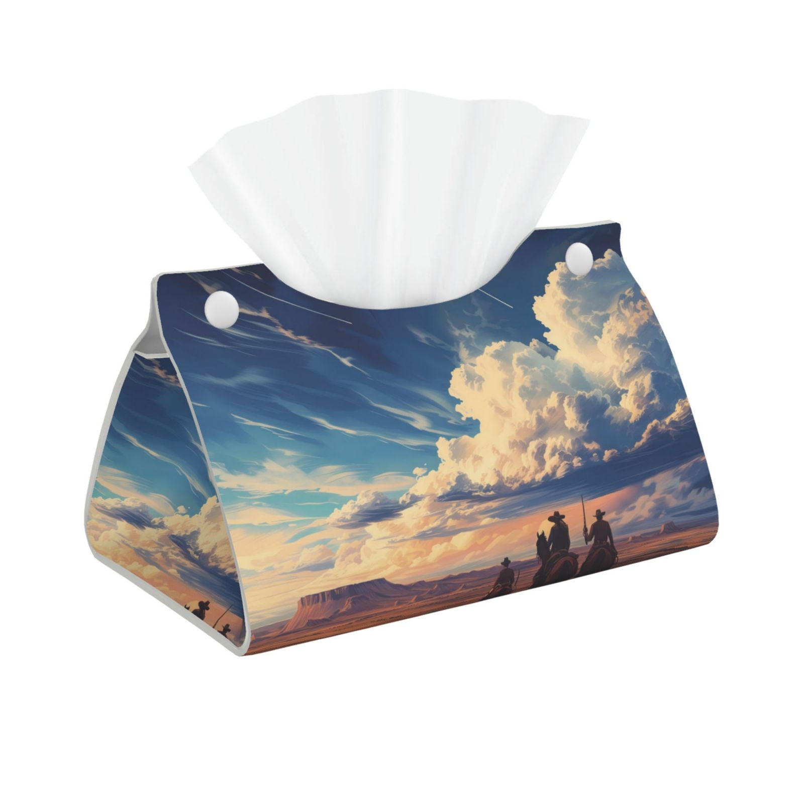 Kdxio Western Desert Cloud Cowboy Print Tissue Box Cover,Modern PU ...