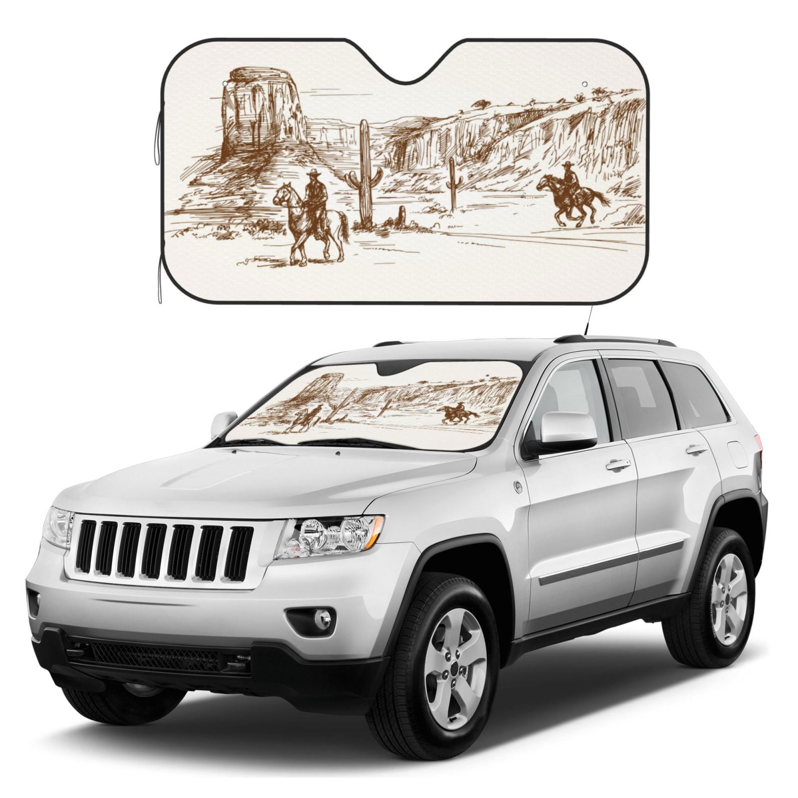 Kdxio Western Desert Cowboys Print Windshield Sun Shade, Foldable Sun ...