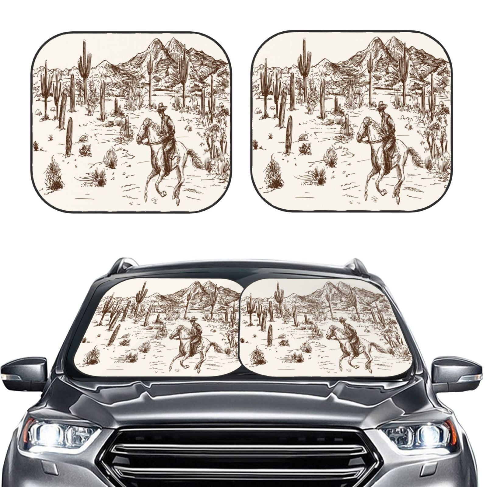 Kdxio Western Desert Cowboys3 Print 2-Piece Sun Shade Front Windshield ...