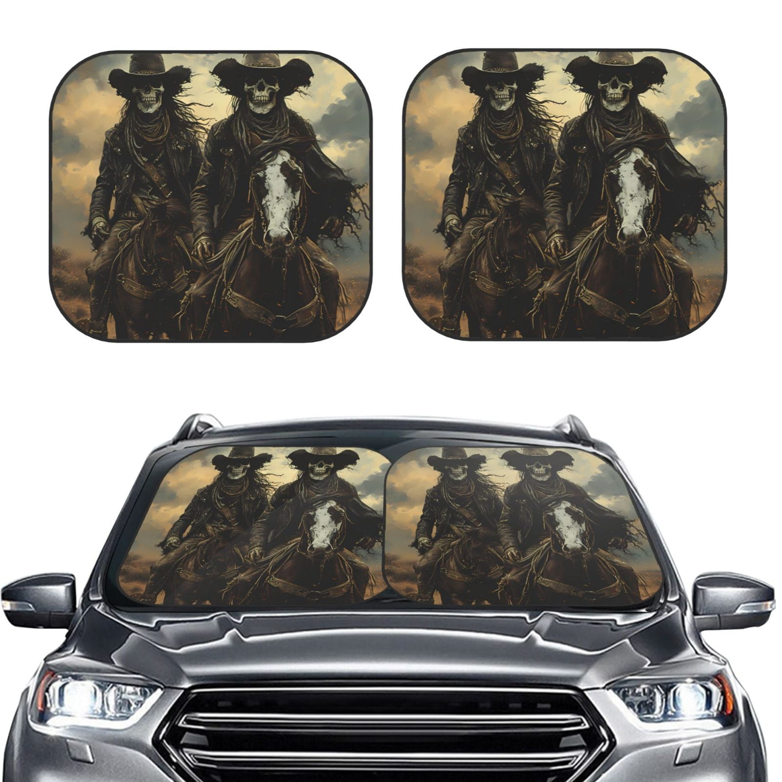 Kdxio Western Desert Skull Cowboy Print 2-Piece Sun Shade Front ...