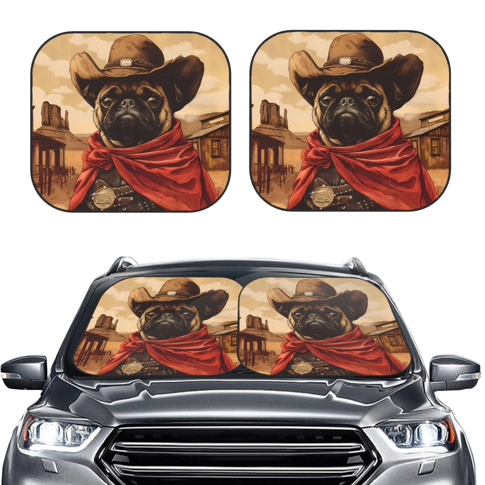 Kdxio Western French Bulldog Cowboy Print 2-Piece Sun Shade Front ...