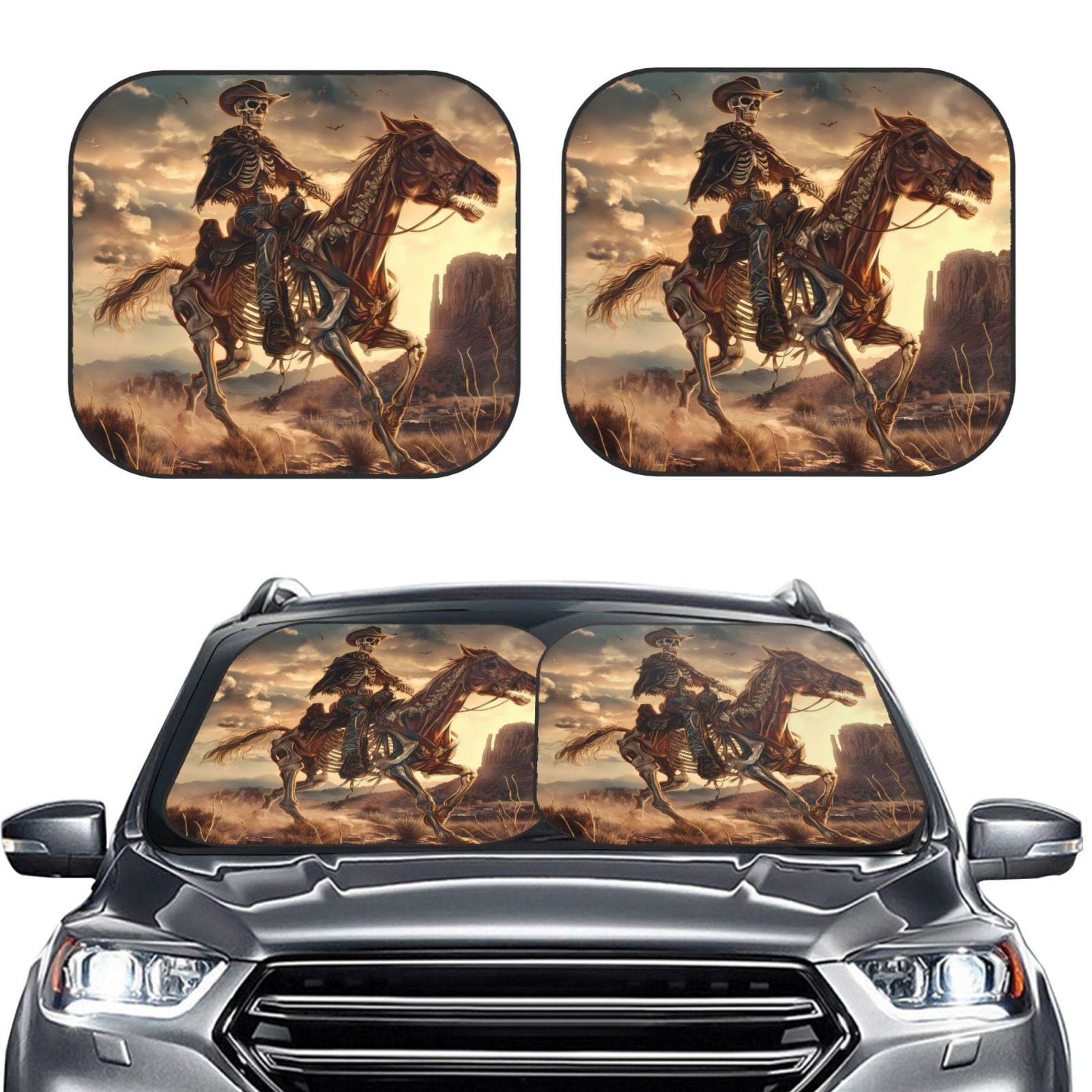 Kdxio Western Skeleton Cowboy Horse Print 2-Piece Sun Shade Front ...