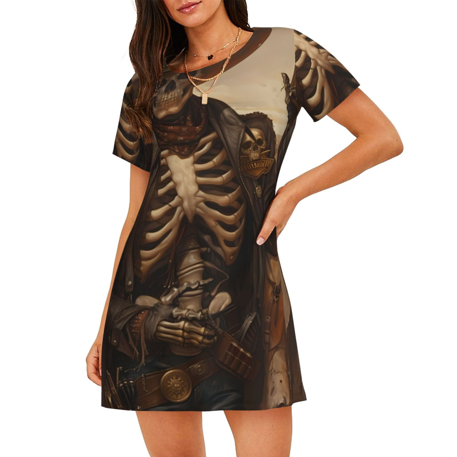 Kdxio Western Skull Cowboy Pattern Womens Short Sleeve Sleepshirt ...
