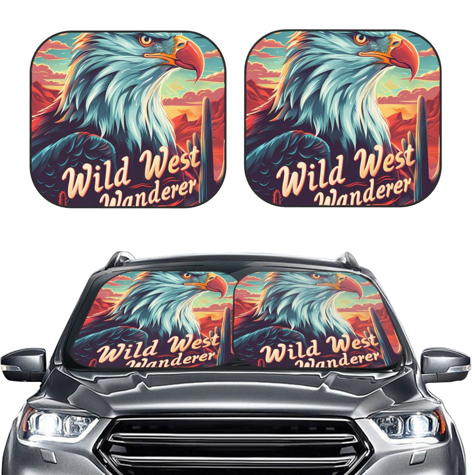 Kdxio Western Style Bald Eagle Print 2-Piece Sun Shade Front Windshield ...