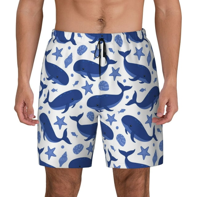 Kdxio Whale Print Mens Swim Trunks With Compression Liner 7 Inch