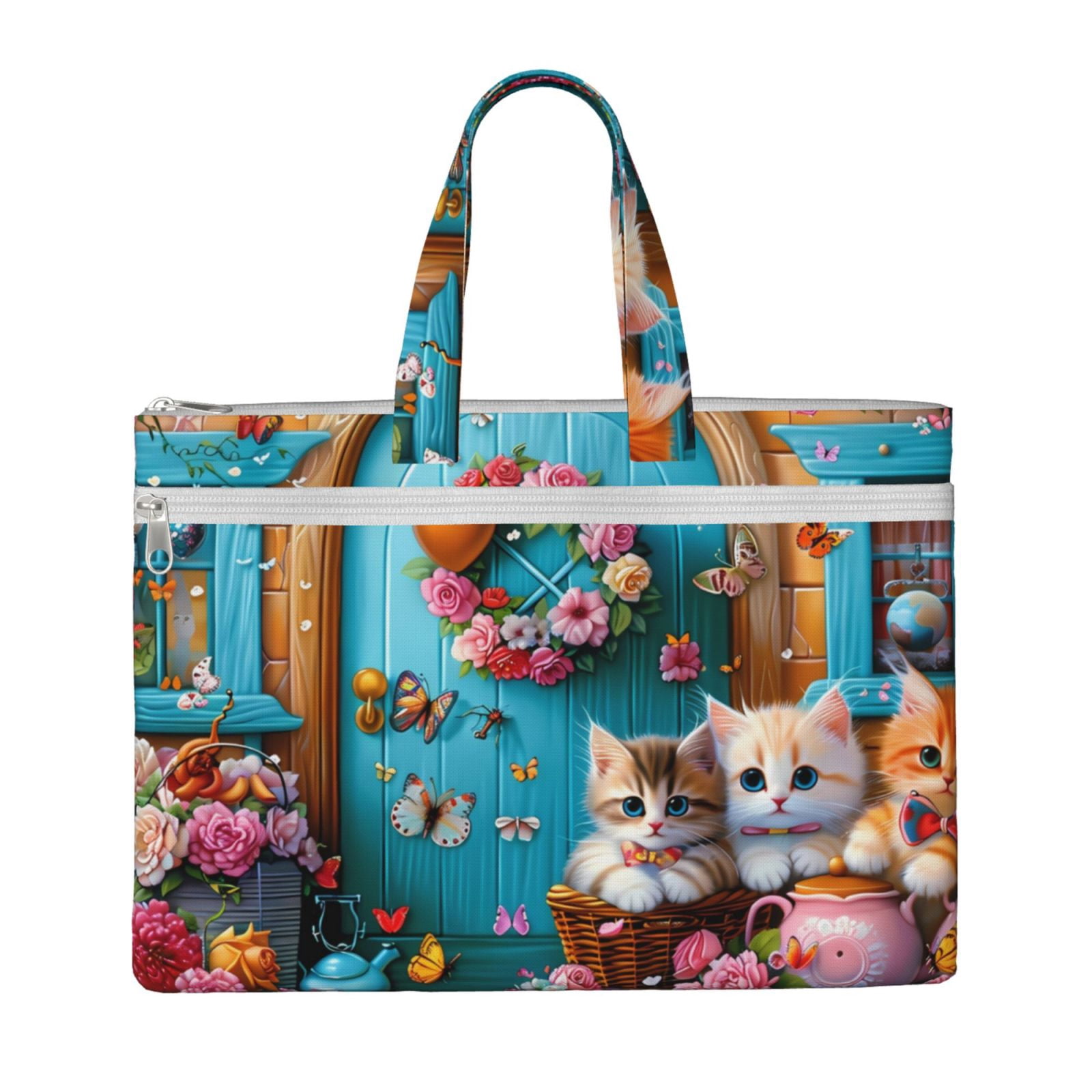Kdxio Whimsical Cats and Flowers Scene File Tote Document Bag Business ...