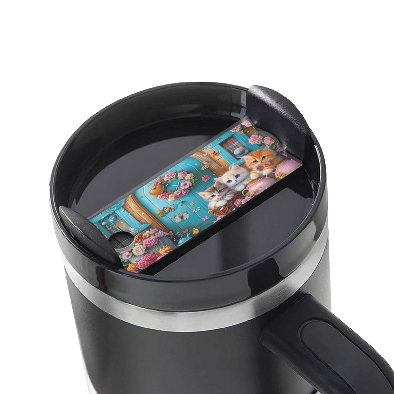 Kdxio Whimsical Cats and Flowers Scene Name Plate Compatible Stanley ...
