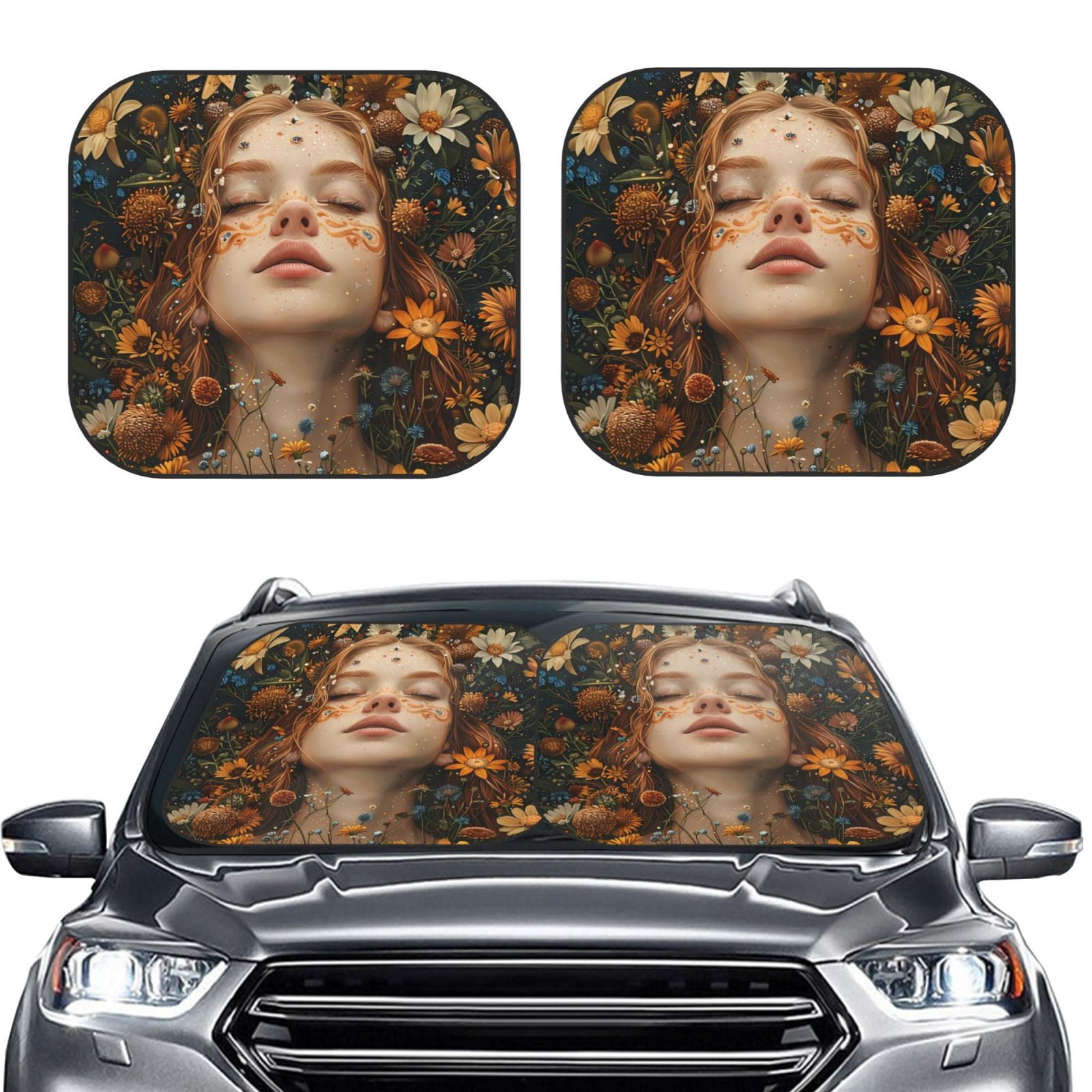 Kdxio Whimsical Flower Crown Maiden Print 2-Piece Sun Shade Front ...