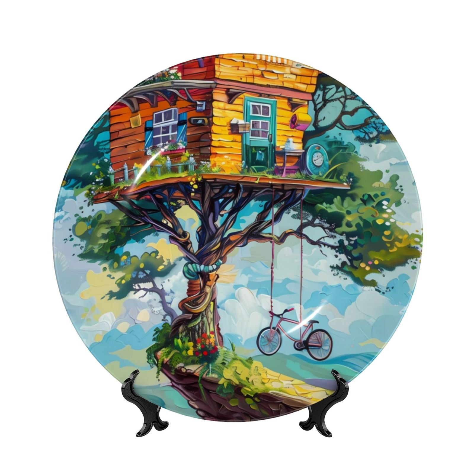 Kdxio Whimsical Treehouse Painting Bone China Decorative Plate Ceramic ...