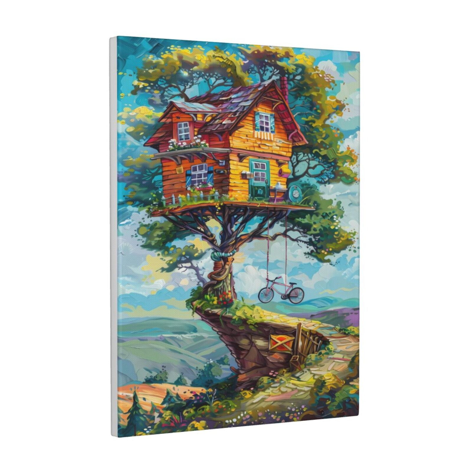 Kdxio Whimsical Treehouse Painting Pattern Canvas Wall Art 12x16 Inches ...