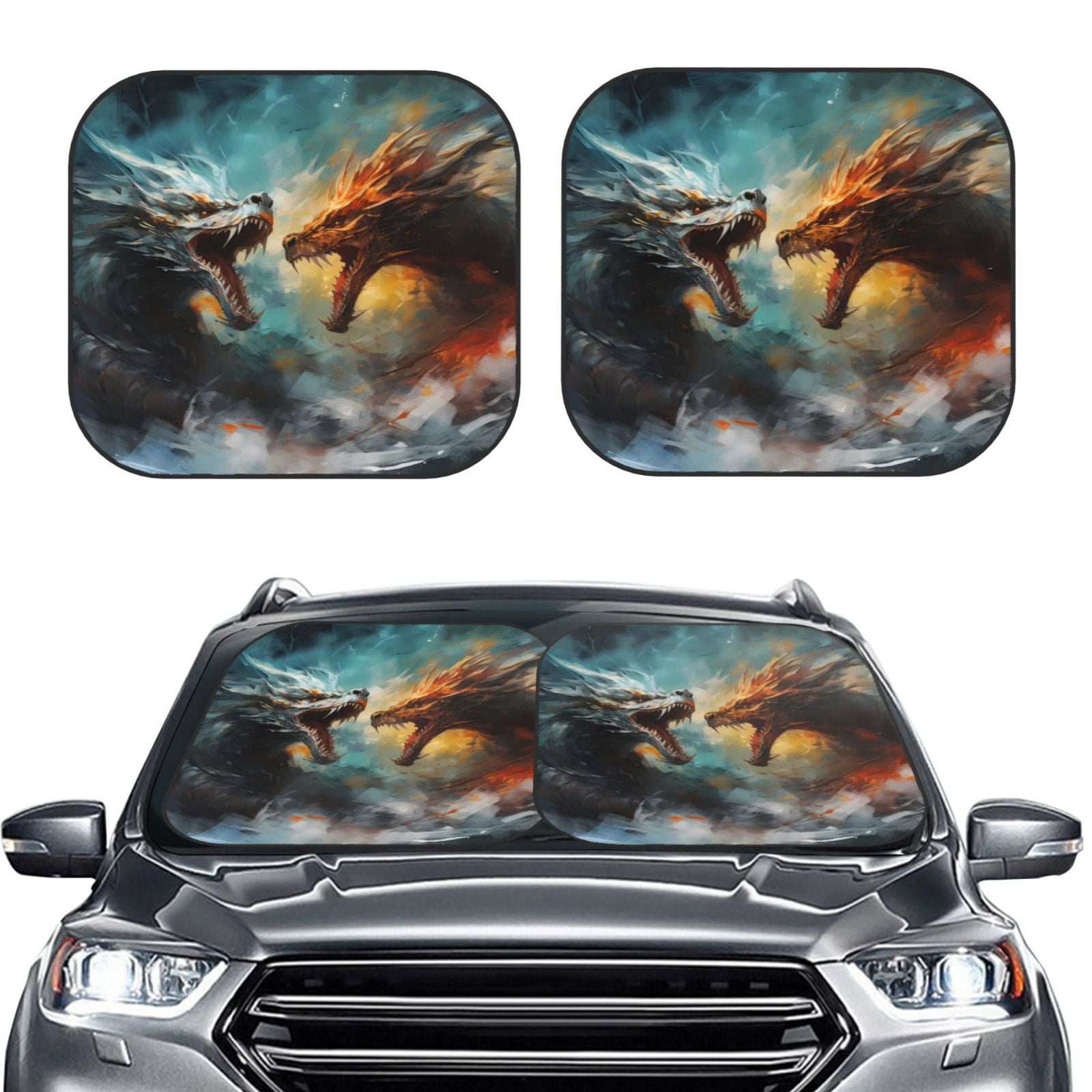 Kdxio White And Red Sketch Dragon Print 2-Piece Sun Shade Front ...