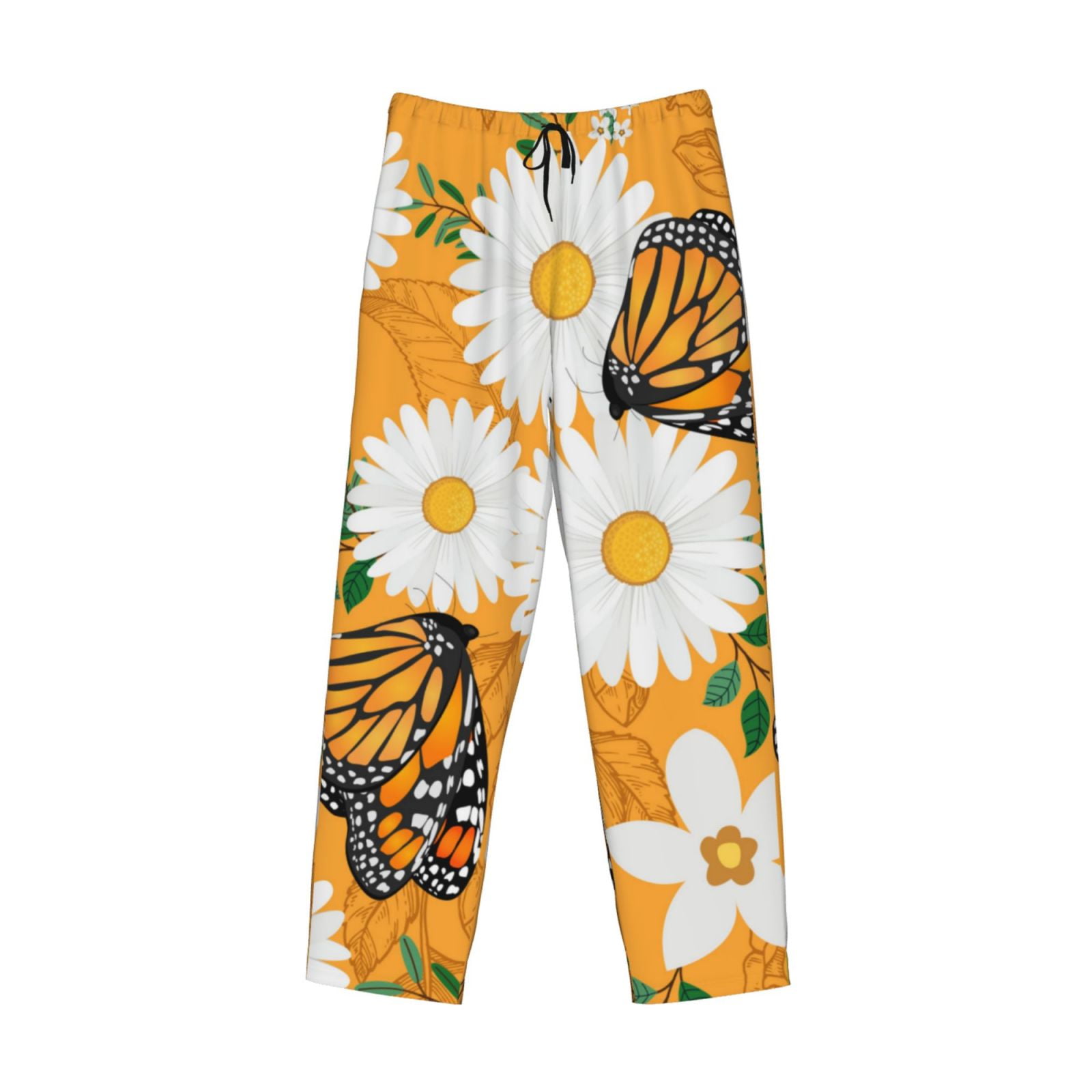 Kdxio White Floral and Butterflies Print Men's Sleep Pajama Pant Lounge ...