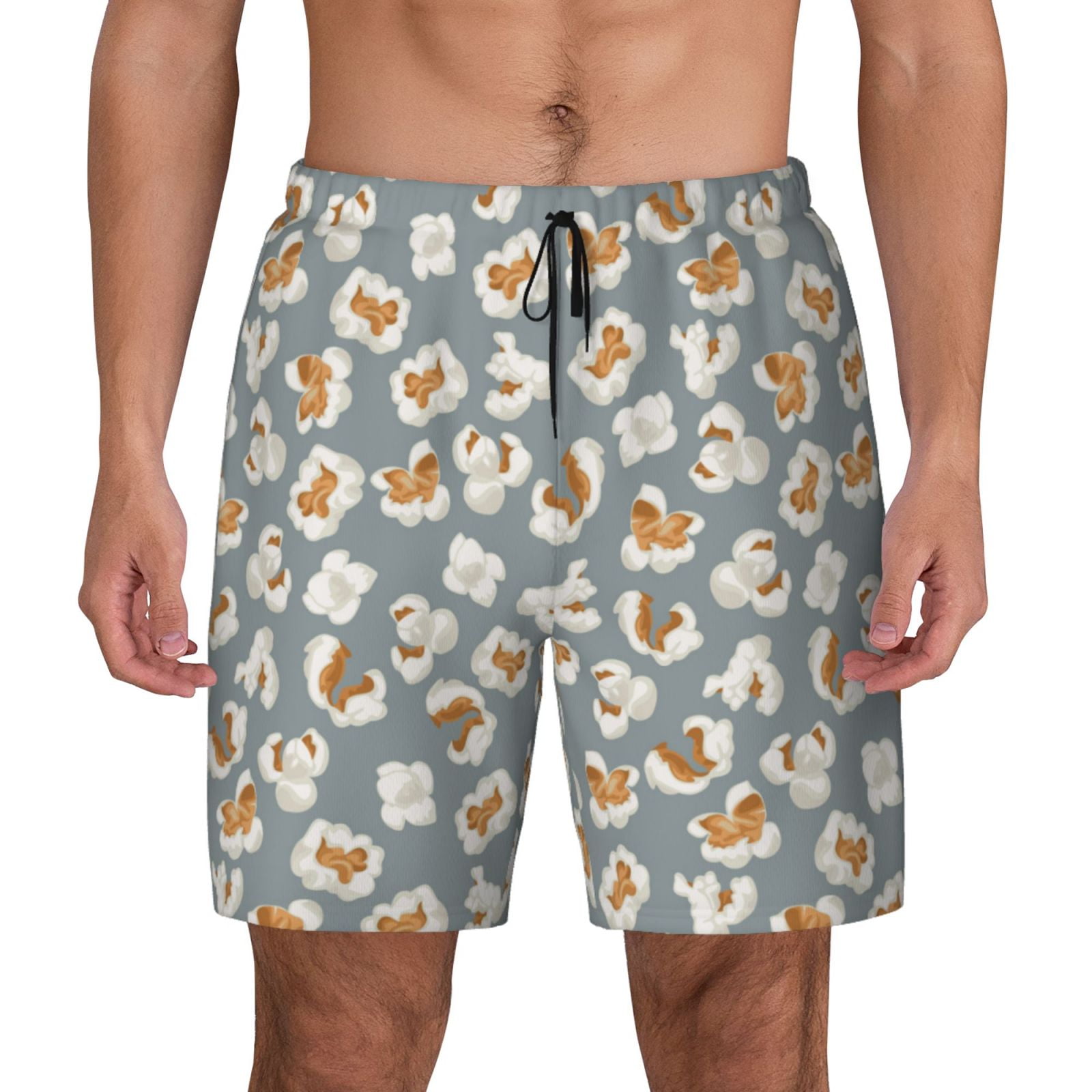 Kdxio White Popcorn Print Men's Swim Trunks with Compression Liner 7 ...