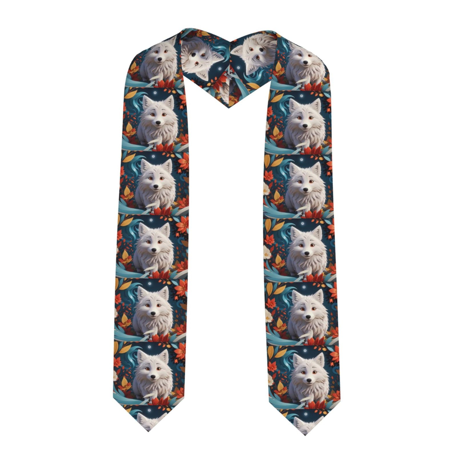 Kdxio White Wolf With Flowers Graduation Stole Class, Graduation Sash ...