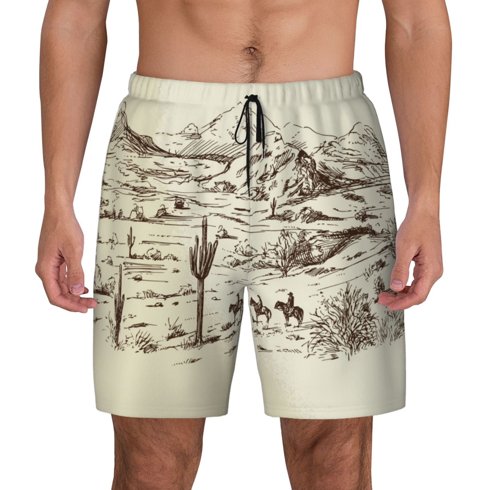 Kdxio Wild West Desert With Cowboys Print Men's Swim Trunks with ...