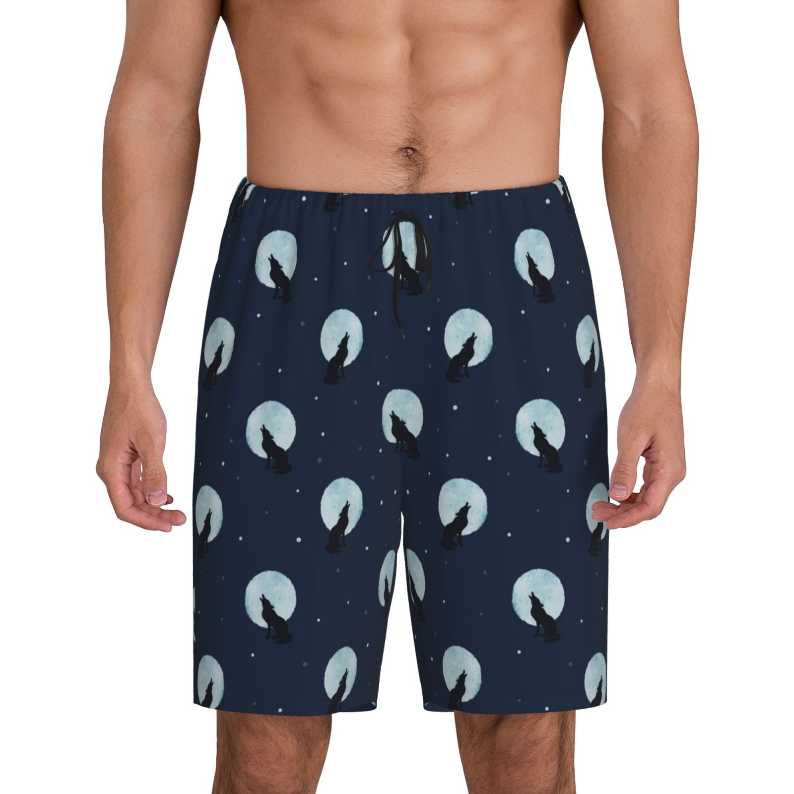 Kdxio Wolf And Moon Print Mens Sleep Shorts Bottoms Soft Comfy Pajama ...