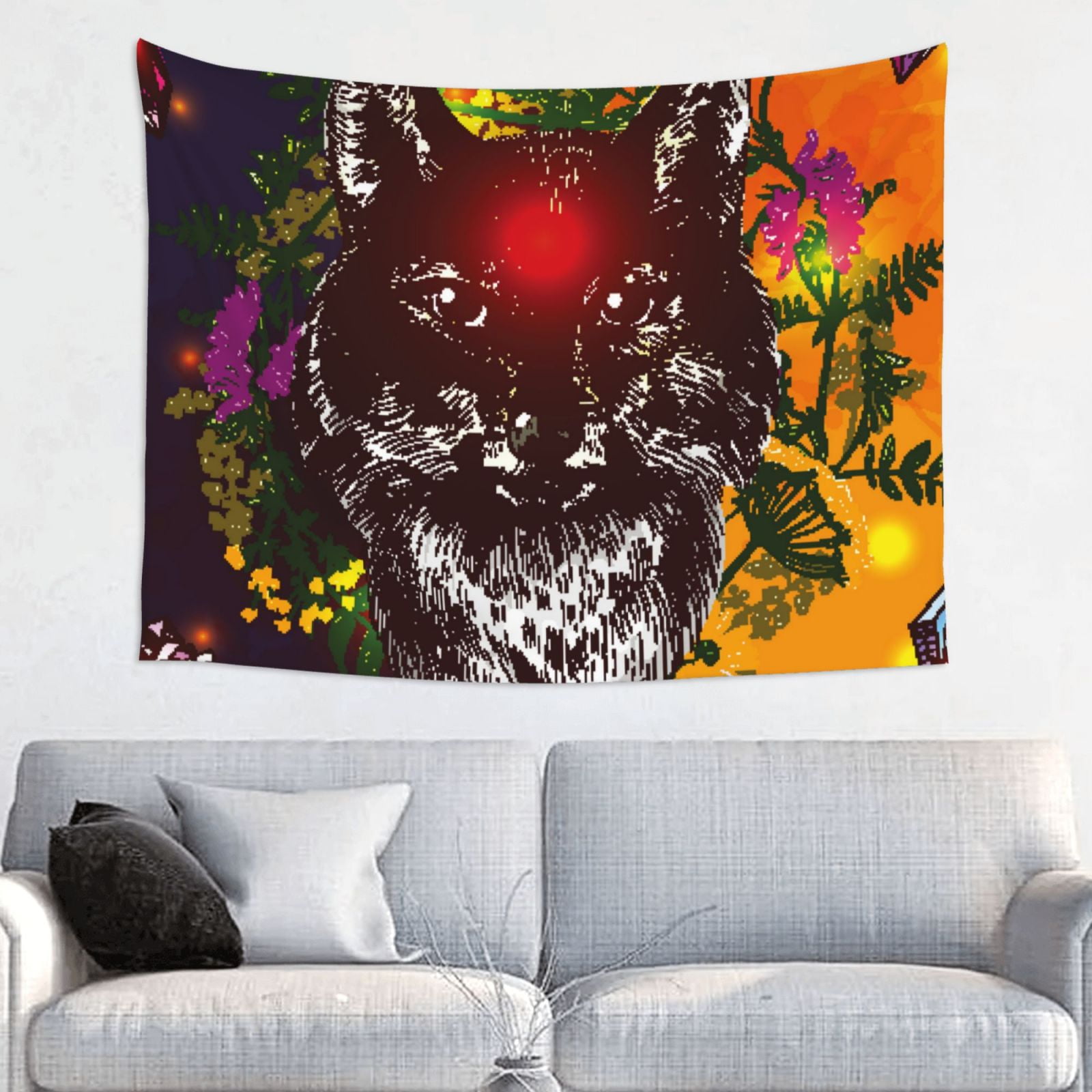 Kdxio Wolf With Wildflowers Wall Hanging Tapestries Banner For Bedroom ...