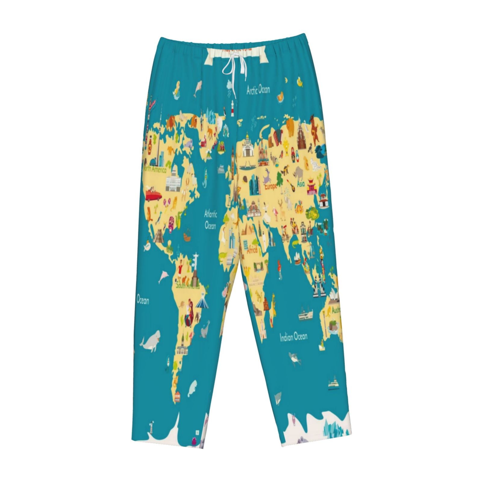 Kdxio Women's Comfy Stretch World Map With LandmarksPrint Drawstring ...
