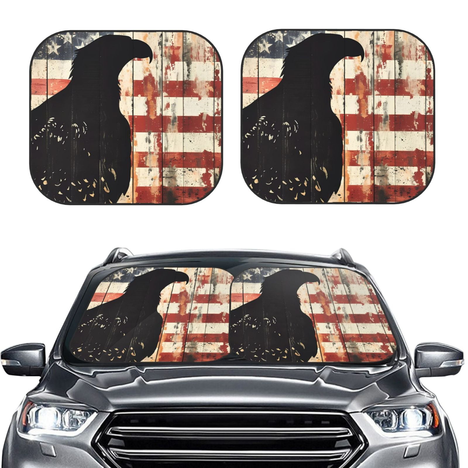 Kdxio Wood Grain Bald Eagle Print 2-Piece Sun Shade Front Windshield ...
