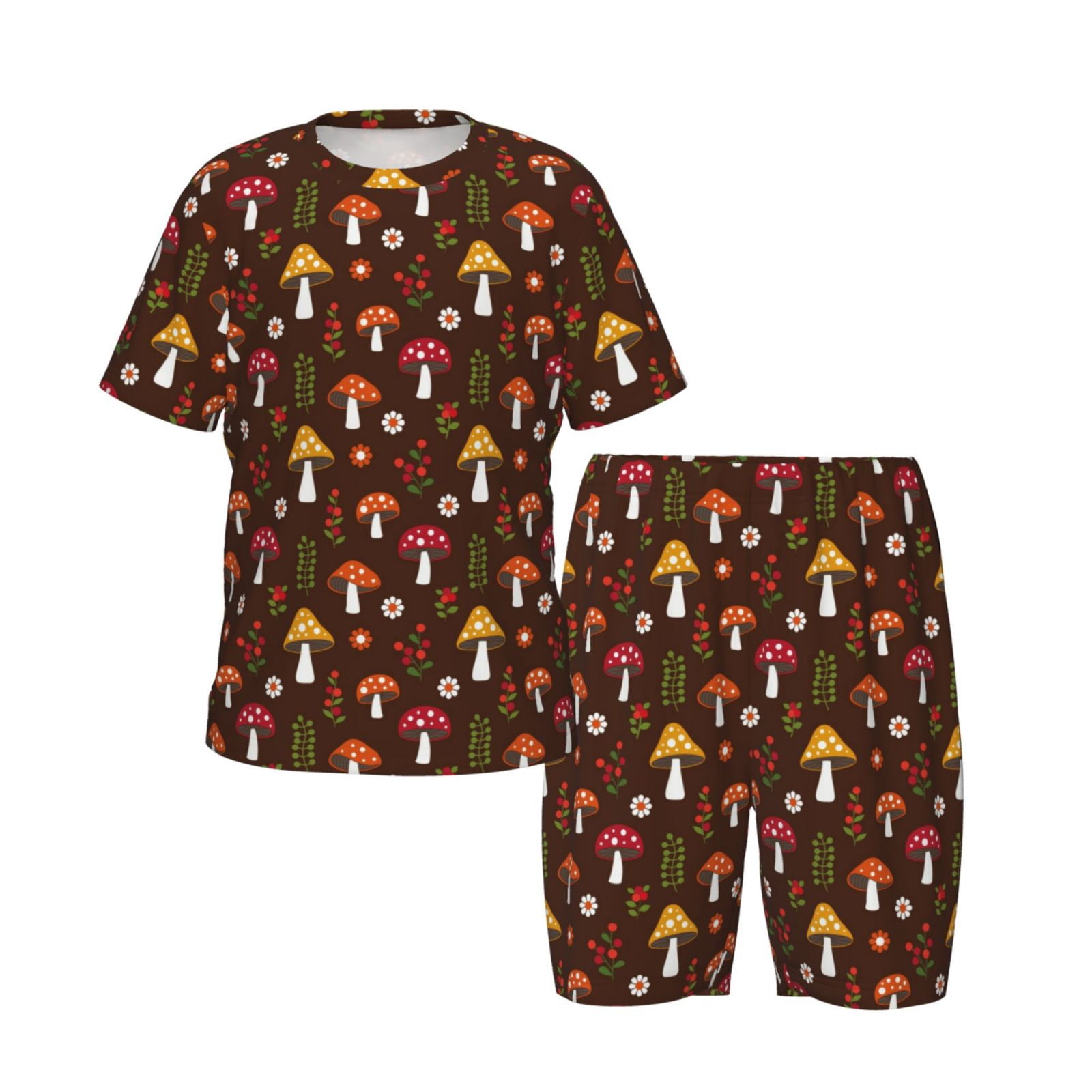 Kdxio Woodland Mushroom with Flowers and Berries Pattern Short-Sleeved ...