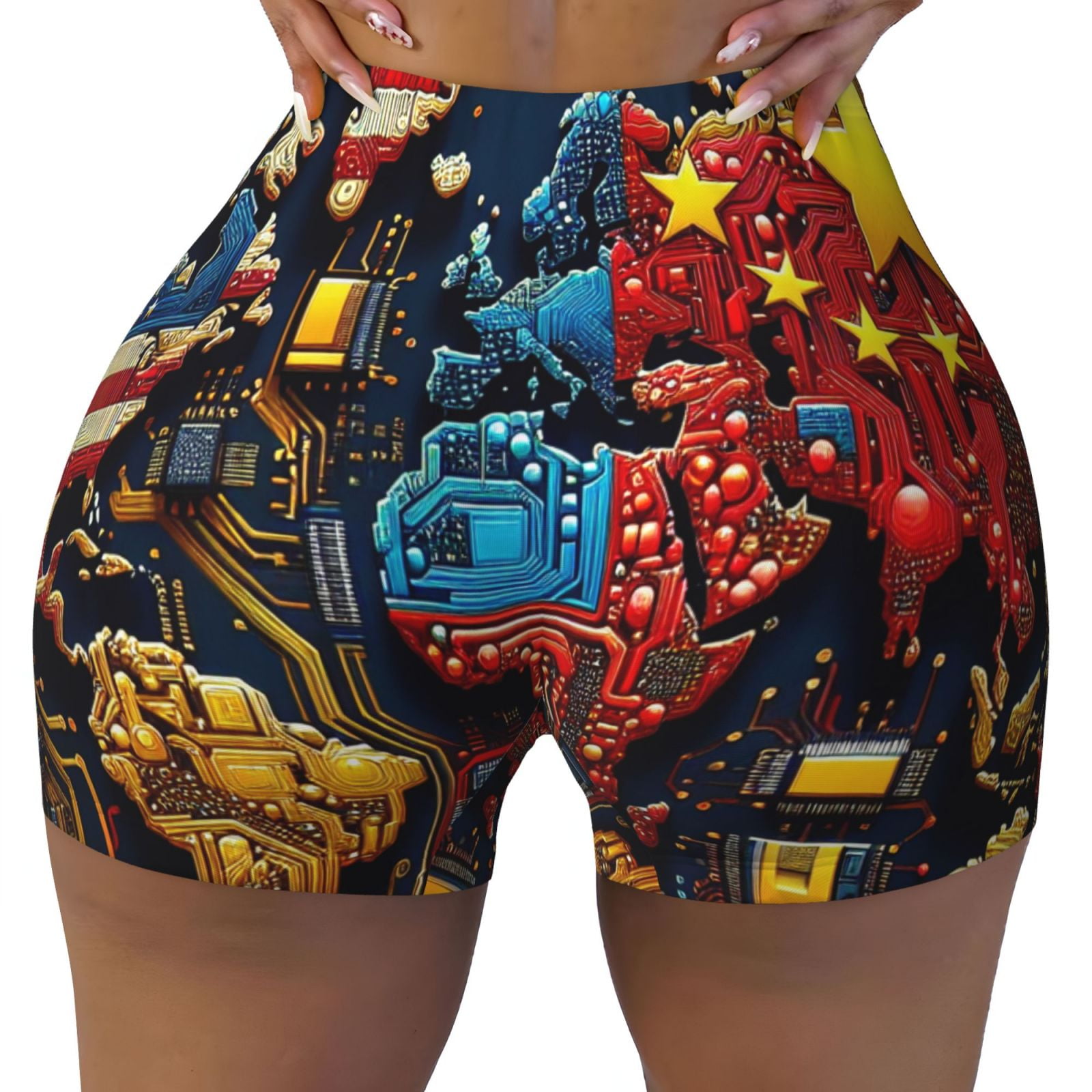 Kdxio World Map Of Digital Circuits Print Workout Shorts for Women ...