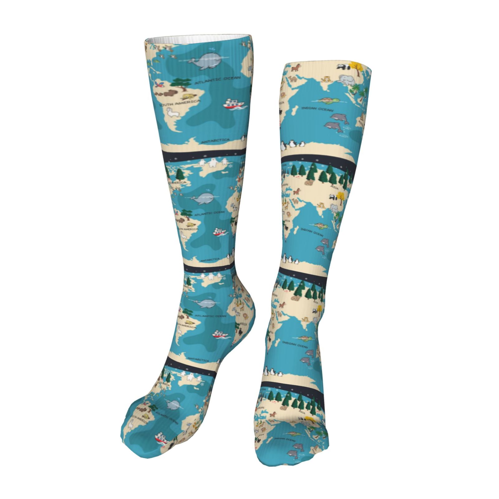 Kdxio World Map With Animal Funny Silky Novelty Funky Long Knee High ...
