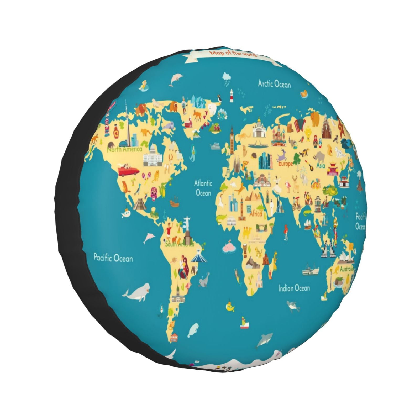 Kdxio World Map With Landmarks for Tire Cover Wheel Protectors Tyre ...
