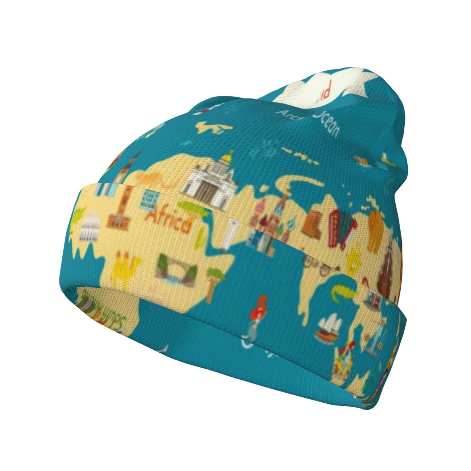 Kdxio World Map With Landmarks Winter Beanie for Men Women Beanie Knit ...